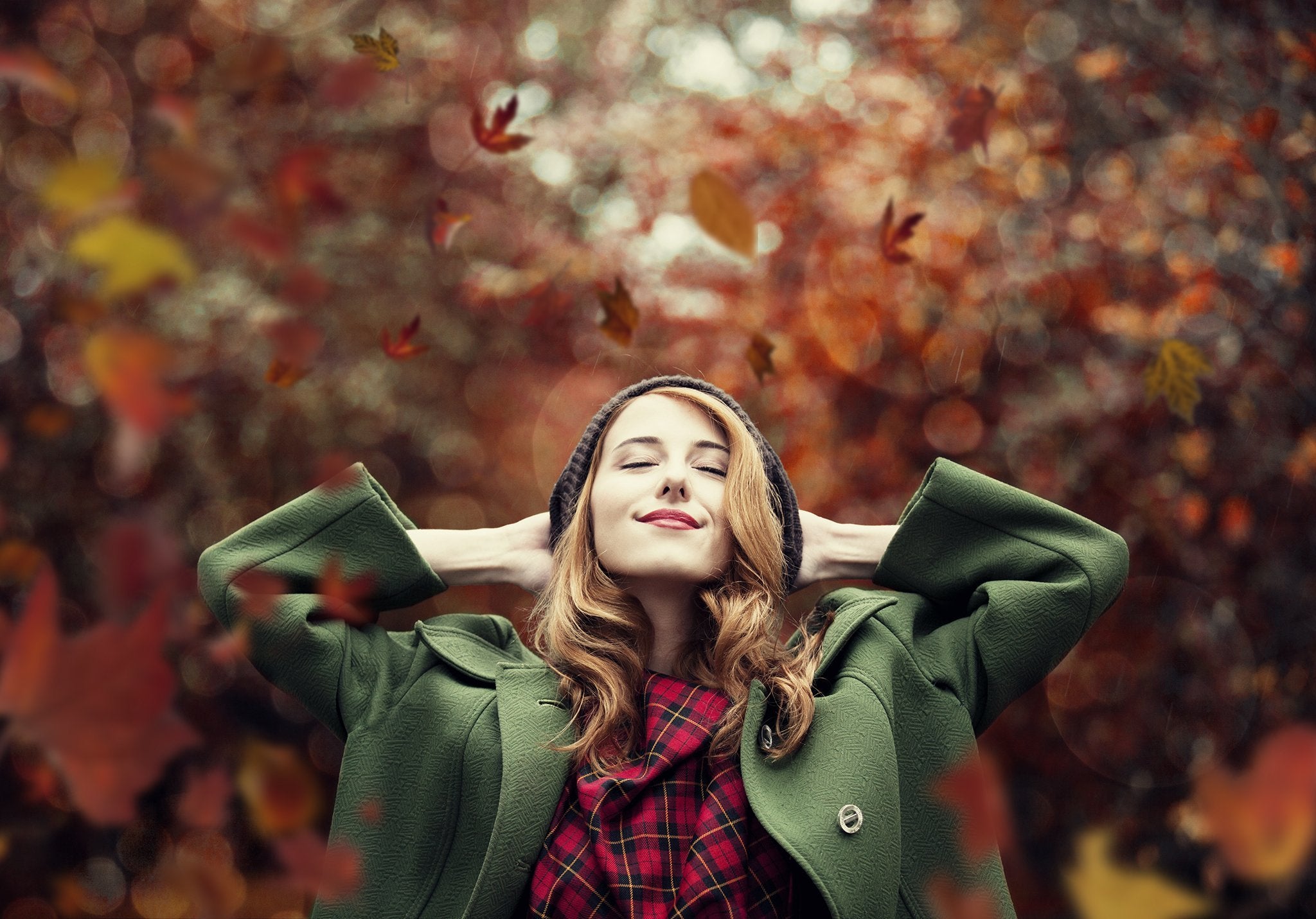Girl In Falling Leaves Photography